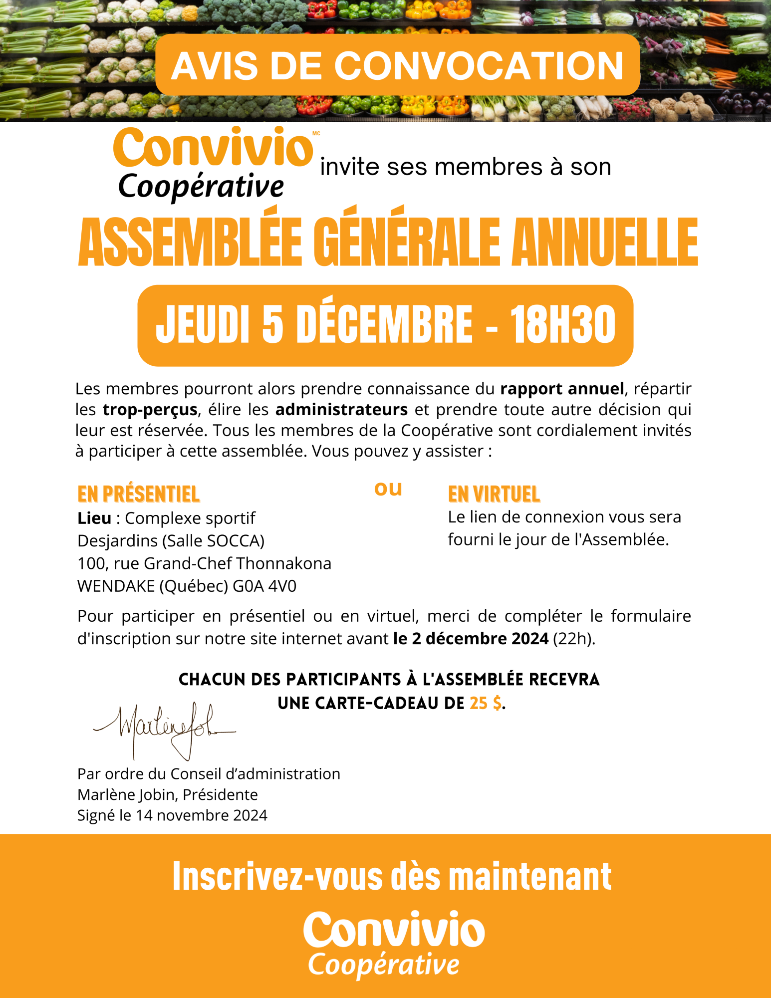 Avis de convocation Assemblée Générale Annuelle